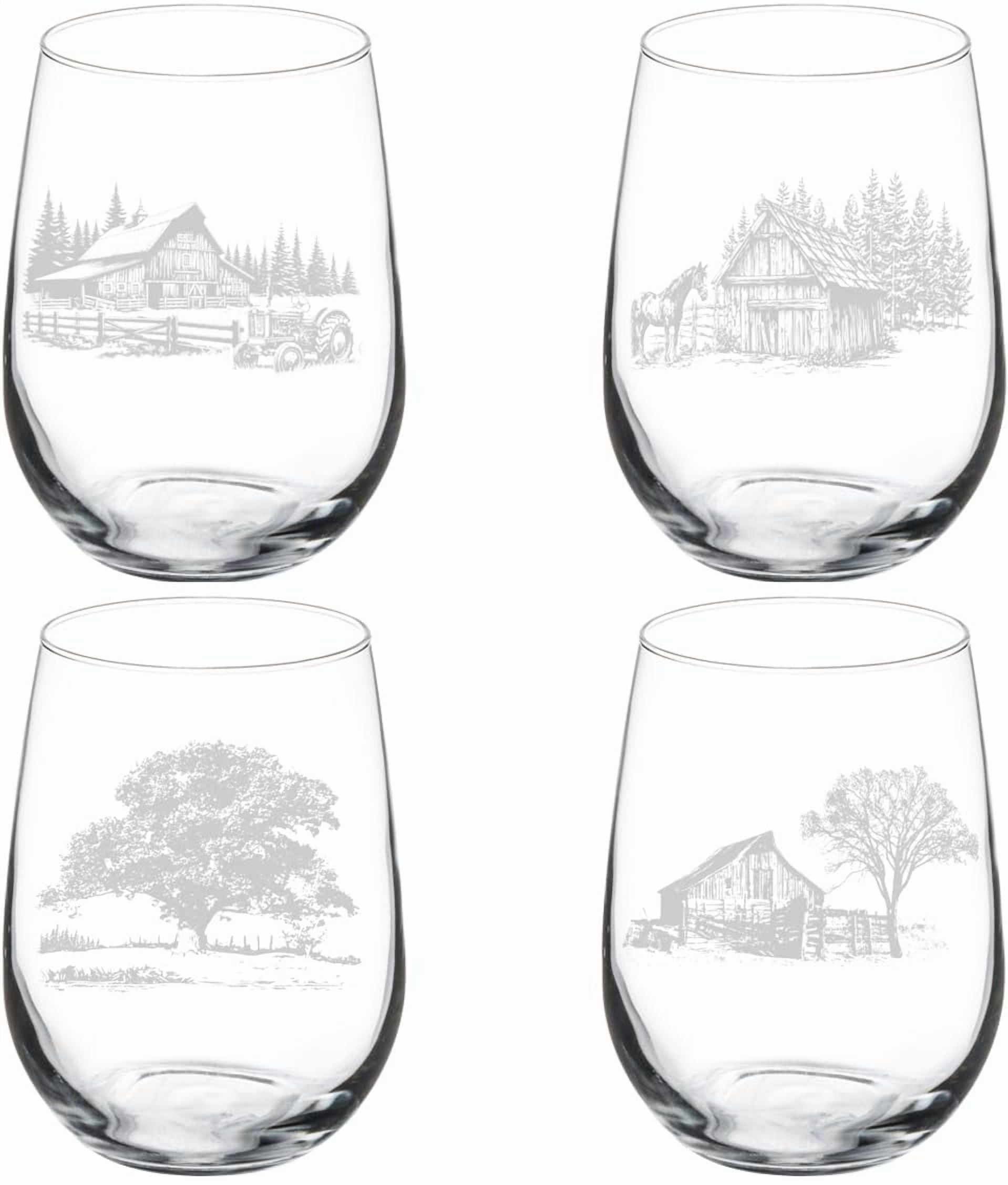 Set of 4 Wine Glass Gift Barn Collection Country Farm (17 oz Stemless ...