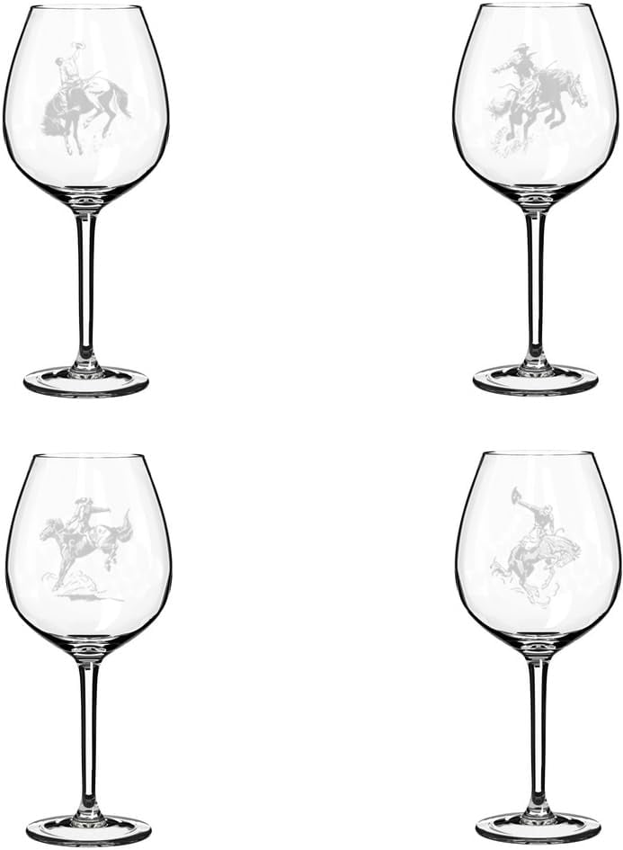 Set of 4 Wine Glass Gift Bronco Buster Rodeo Western Cowboy Horses ...