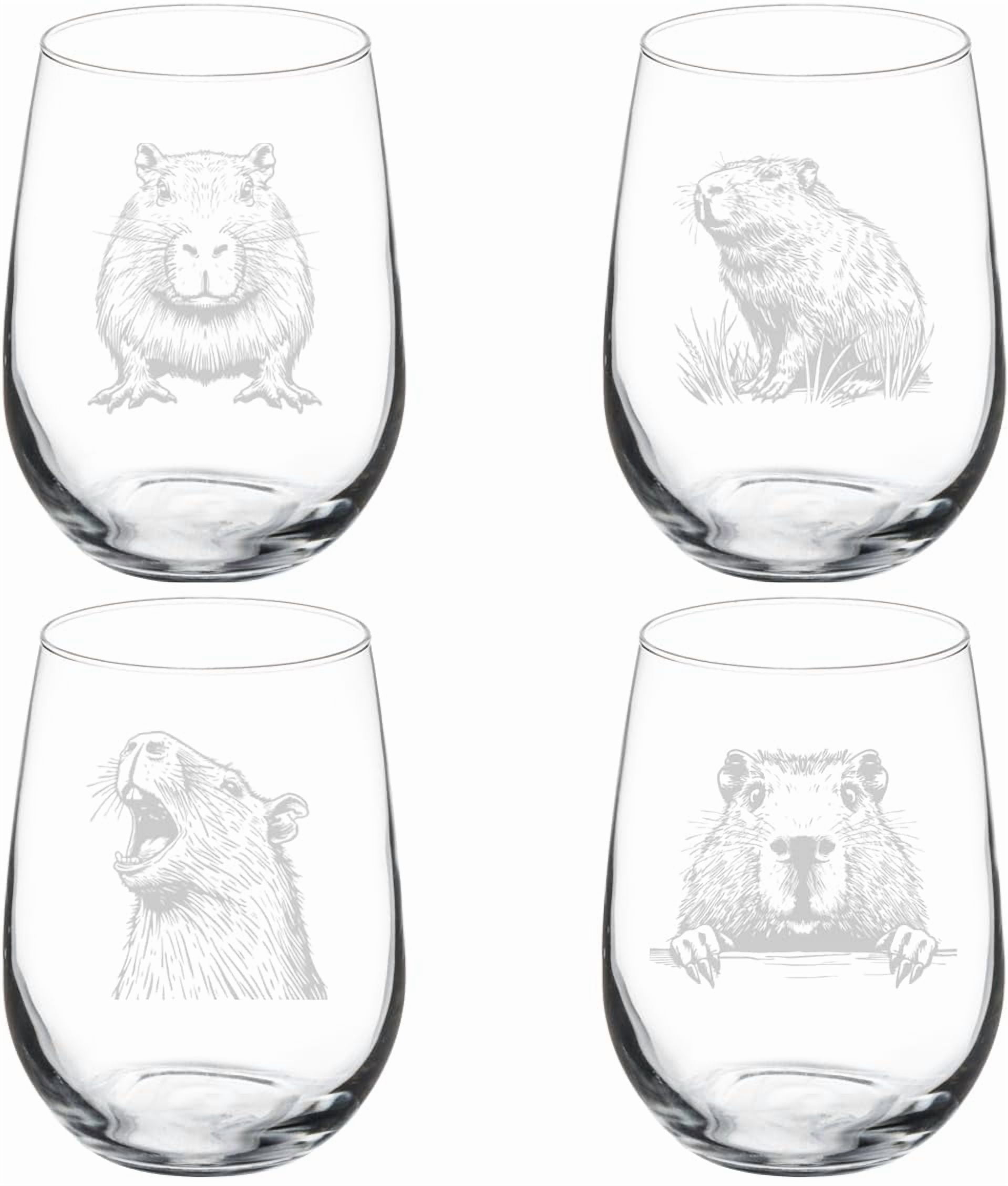 Set of 4 Wine Glass Gift Capybara Collection (17 oz Stemless) - Walmart.com