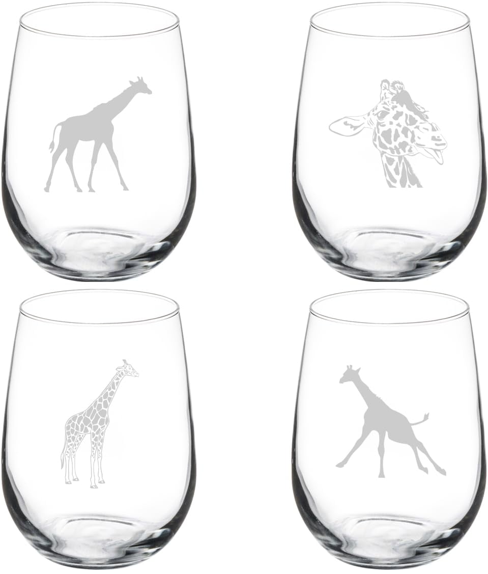Set of 4 Wine Glass Gift Giraffe Collection (17 oz Stemless) - Walmart.com