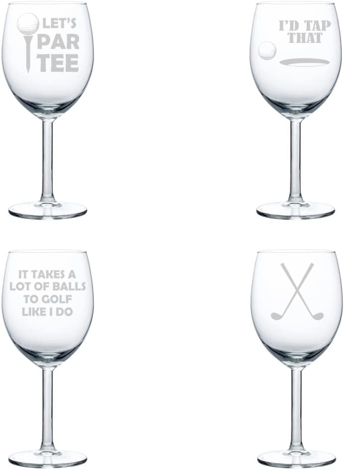 Set of 4 Wine Glass Gift Goblet Golf Collection Funny For Golfer (10 oz ...