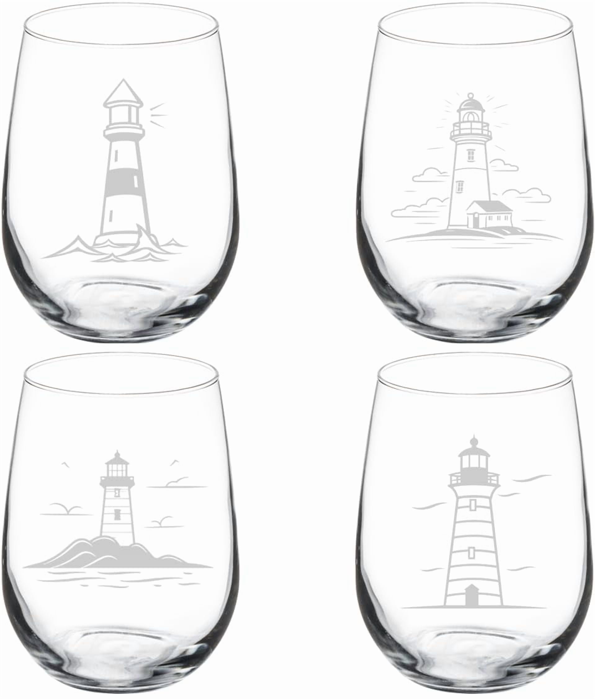 Set of 4 Wine Glass Gift Lighthouse Collection (17 oz Stemless ...