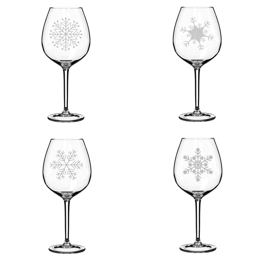 Set of 4 Wine Glass Goblet Christmas Snowflake Collection (20 oz Jumbo ...