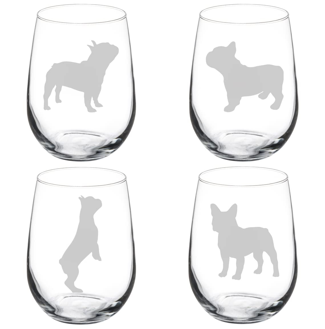 Set of 4 Wine Glass Goblet Frenchie French Bulldog Collection (17 oz ...