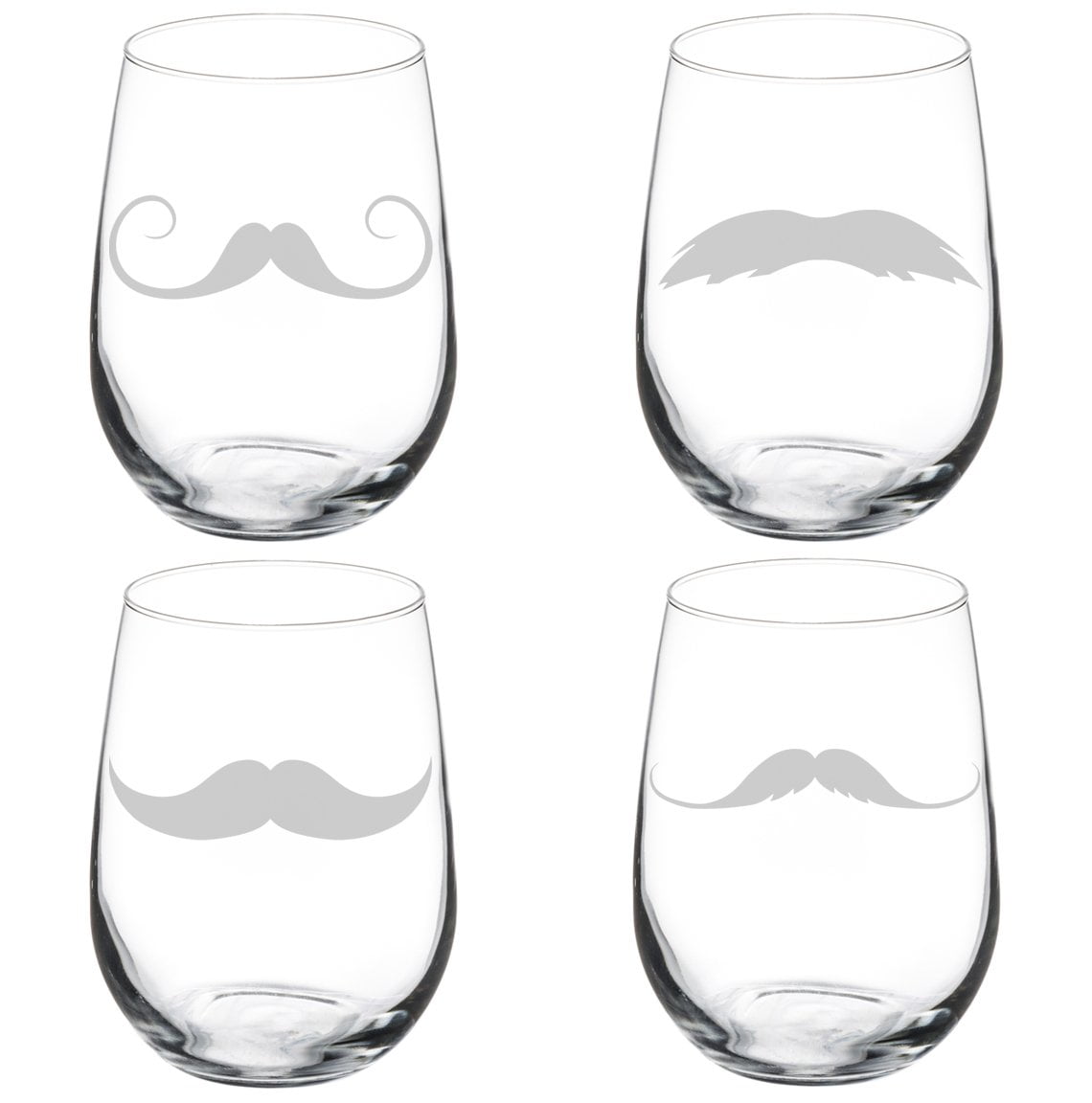 Set of 4 Wine Glass Goblet Mustache Set (17 oz Stemless) - Walmart.com