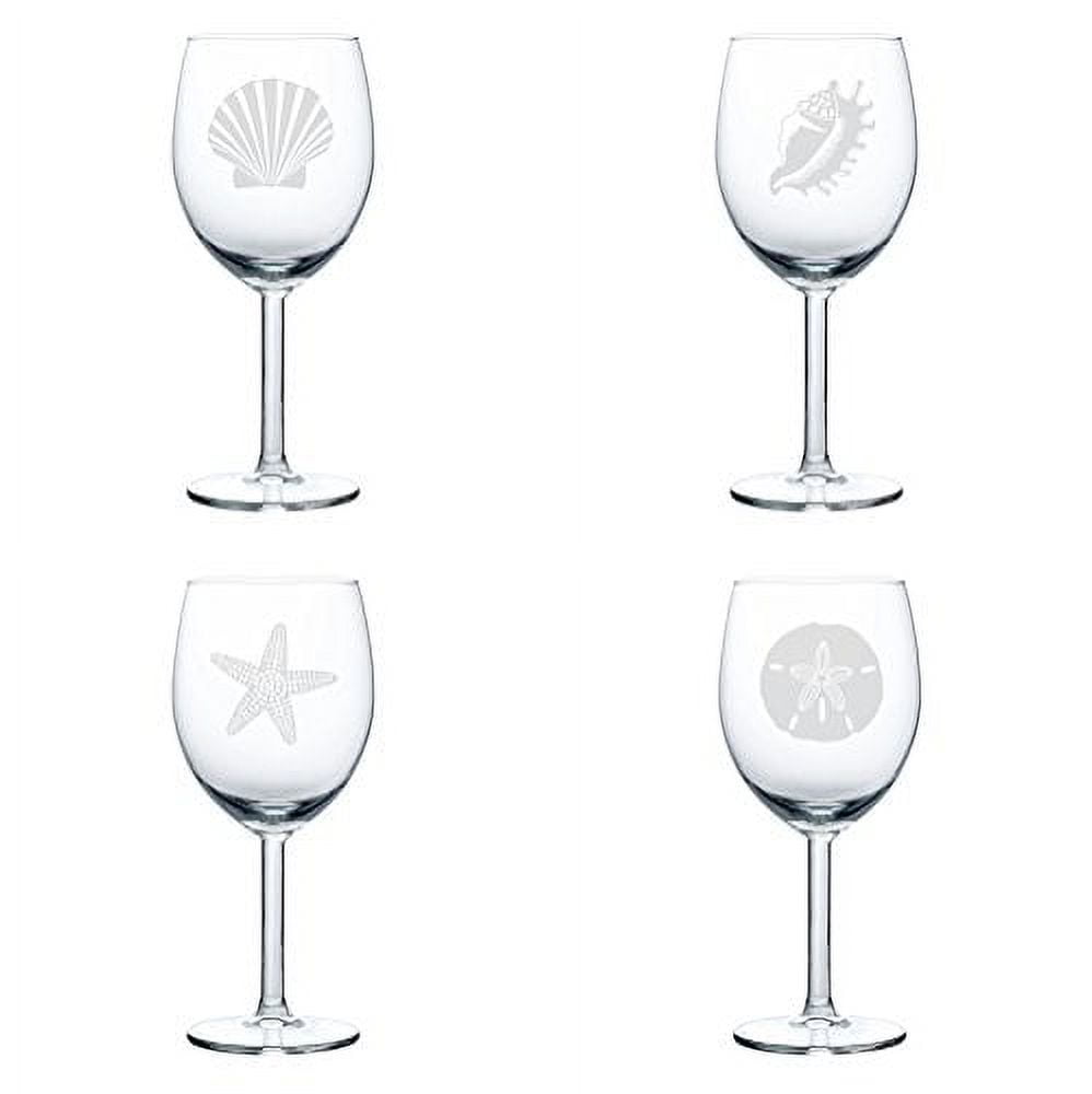 Set of 4 Wine Glass Goblet Sea Shells Sea Shore Collection (10 oz ...