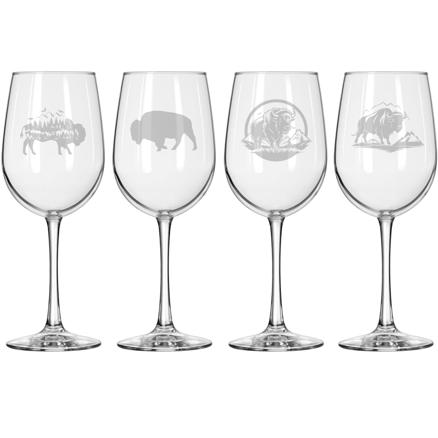 Set of 4 Wine Glass for Red or White Wine Gift Buffalo Bison Collection ...
