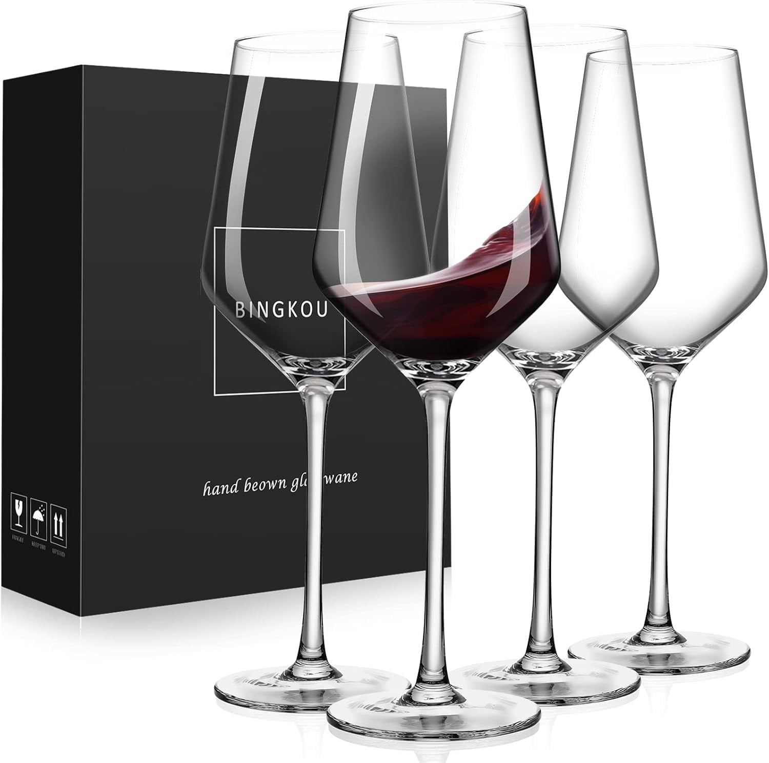 Set of 4 Wine Glasses - 18oz Hand Blown Italian Crystal Red and White ...