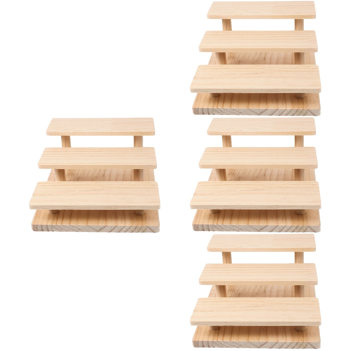 Set of 4 Wooden Figure Stand Stackable Shelves Figurine Display Shelf ...