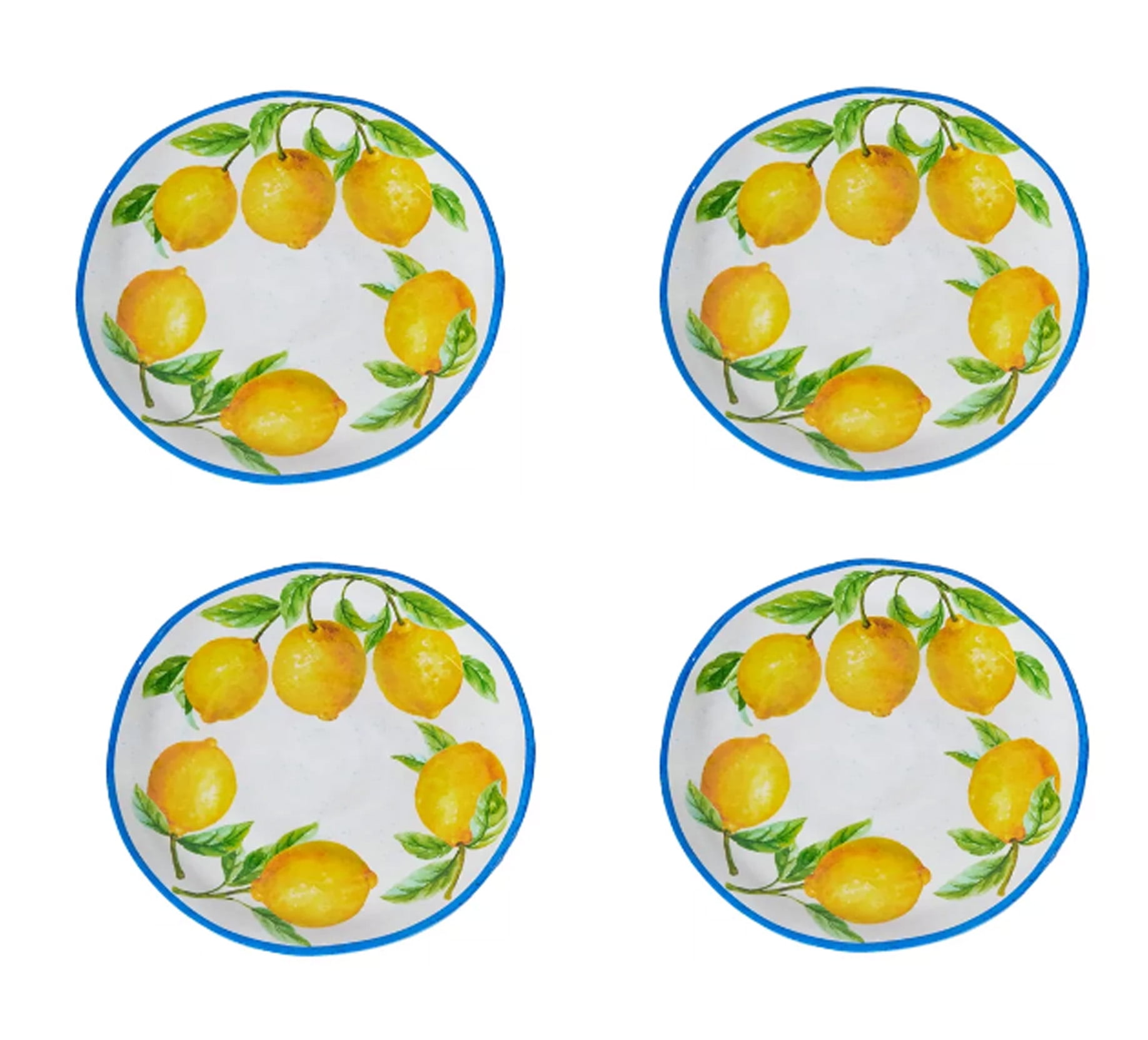 Set of 4 Yellow Lemon Melamine Dinner Plates Dinnerware 11 inch Trimmed ...
