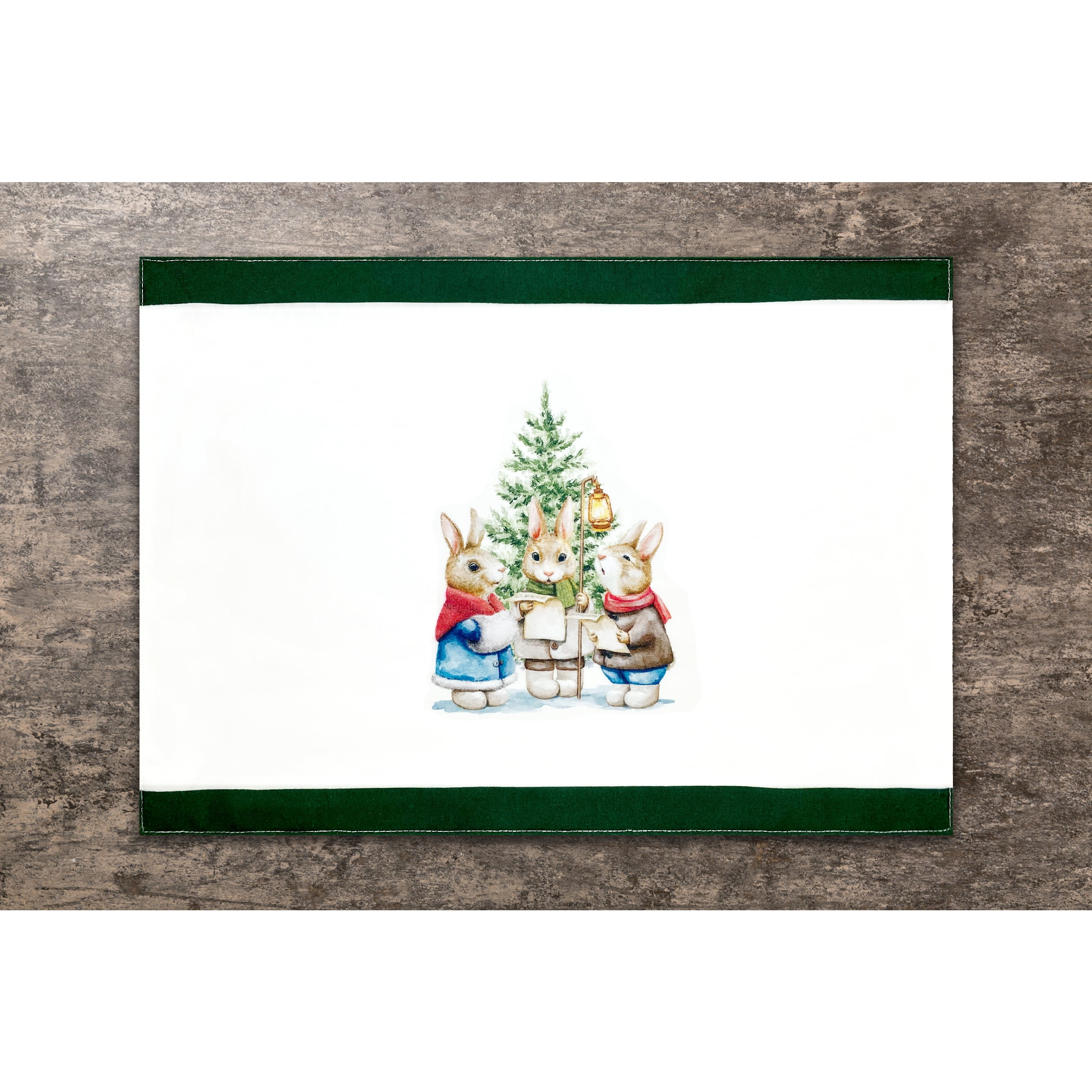 Set of 4 cartoon bunny placemat, vintage rabbits and Christmas tree ...