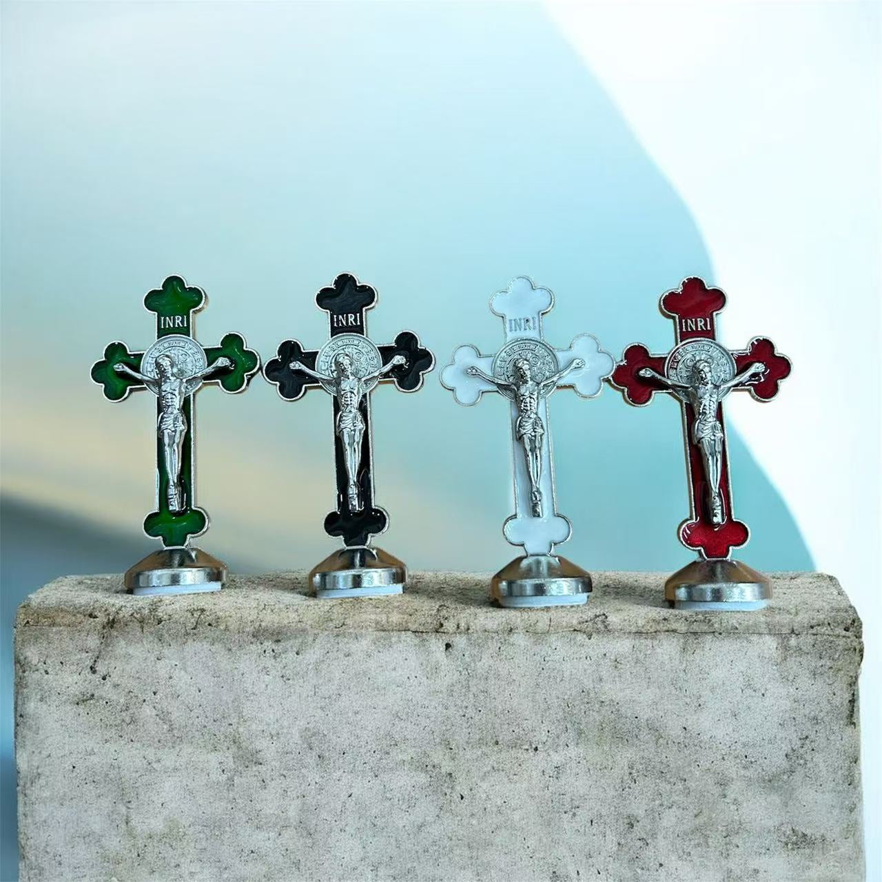 Set of 4 mini St. Benedict cross, Catholic gift, Mini St Benedict stand ...