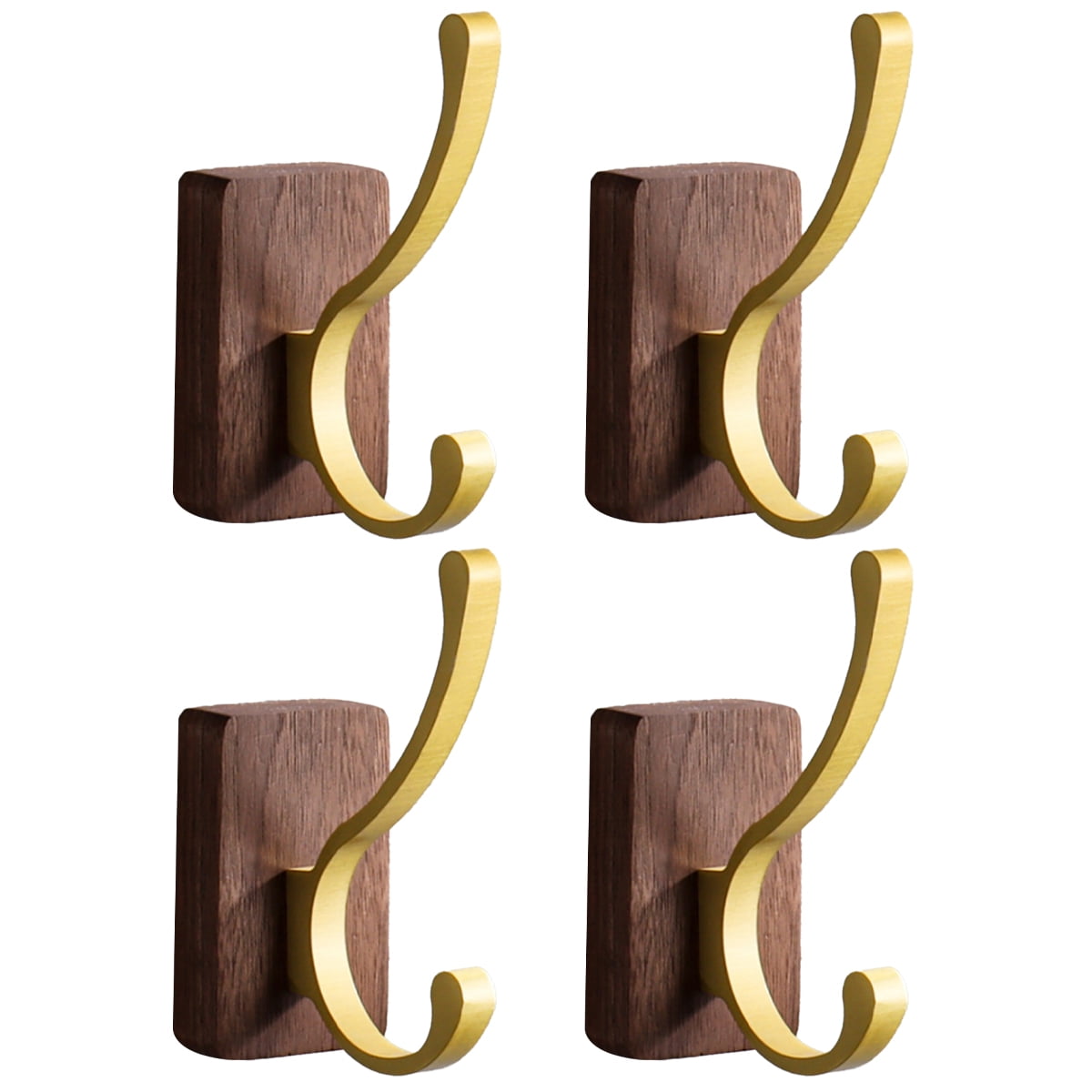 Set of 4 wall hooks, wooden, without perforation, golden - Walmart.com
