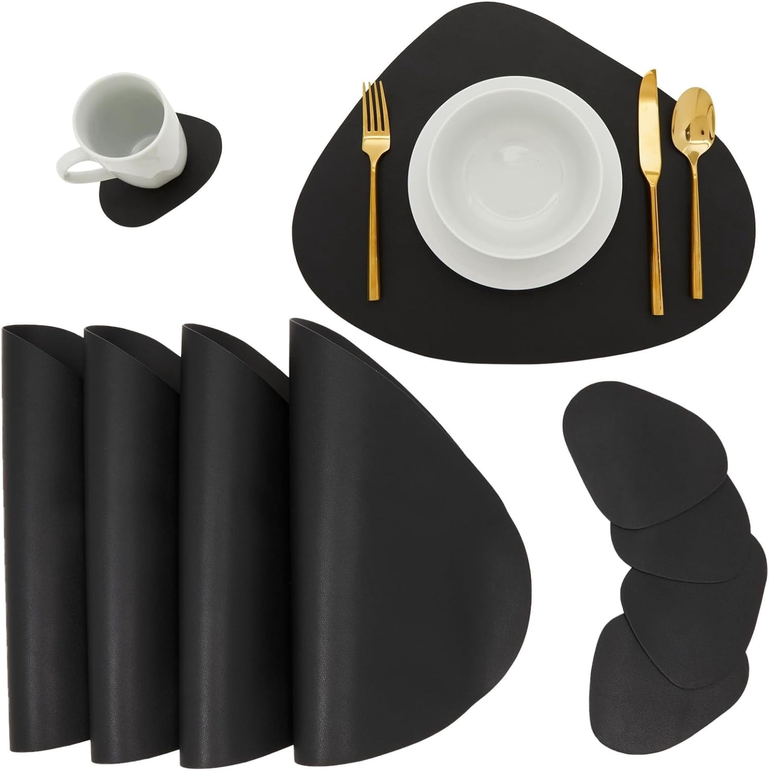 Set of 4 wedge-shaped placemats with matching coasters for kitchen and ...