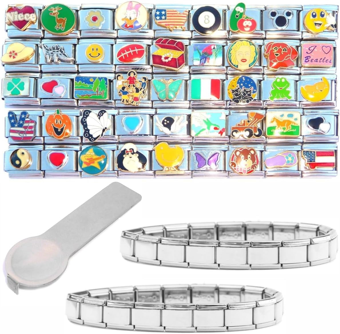 Set of 45 Enamel Italian Charms Plus Two Starter Bracelets and a Charm ...
