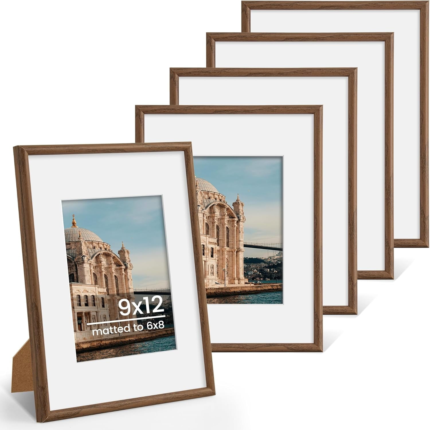 Set of 5 9x12 Picture Frames, Display 6x8 Photos with Mat or 9x12 ...