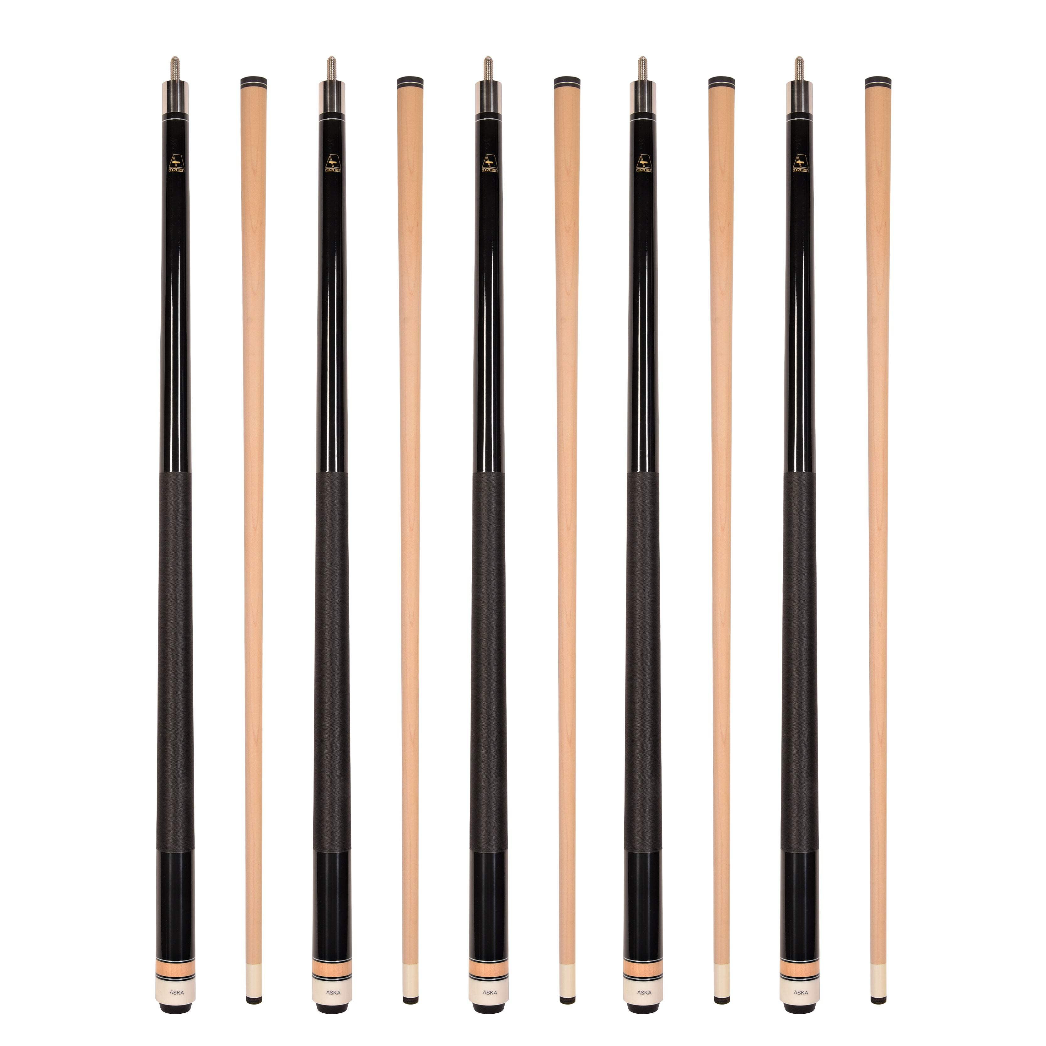 Set of 5 BLACK Aska L2 Billiard Pool Cues, 58" Hard Rock Canadian Maple ...