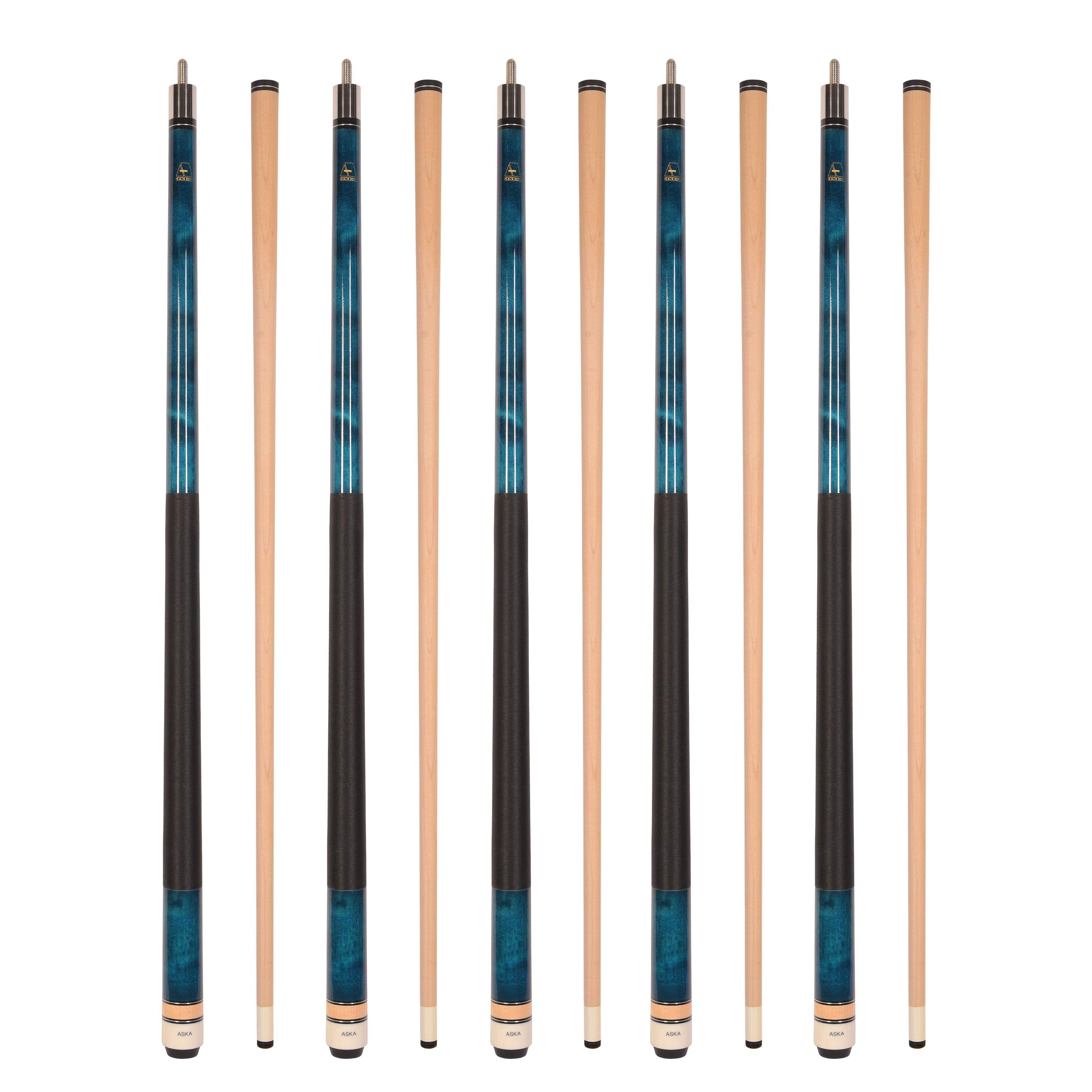 Set of 5 BLUE Aska L2 Billiard Pool Cues, 58" Hard Rock Canadian Maple ...