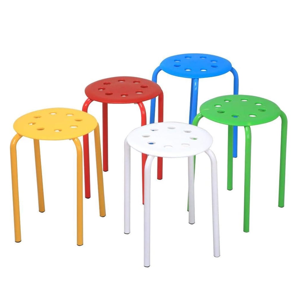 Set of 5 Classroom Stackable Stools, Plastic Stack Stools, Blue, Green ...