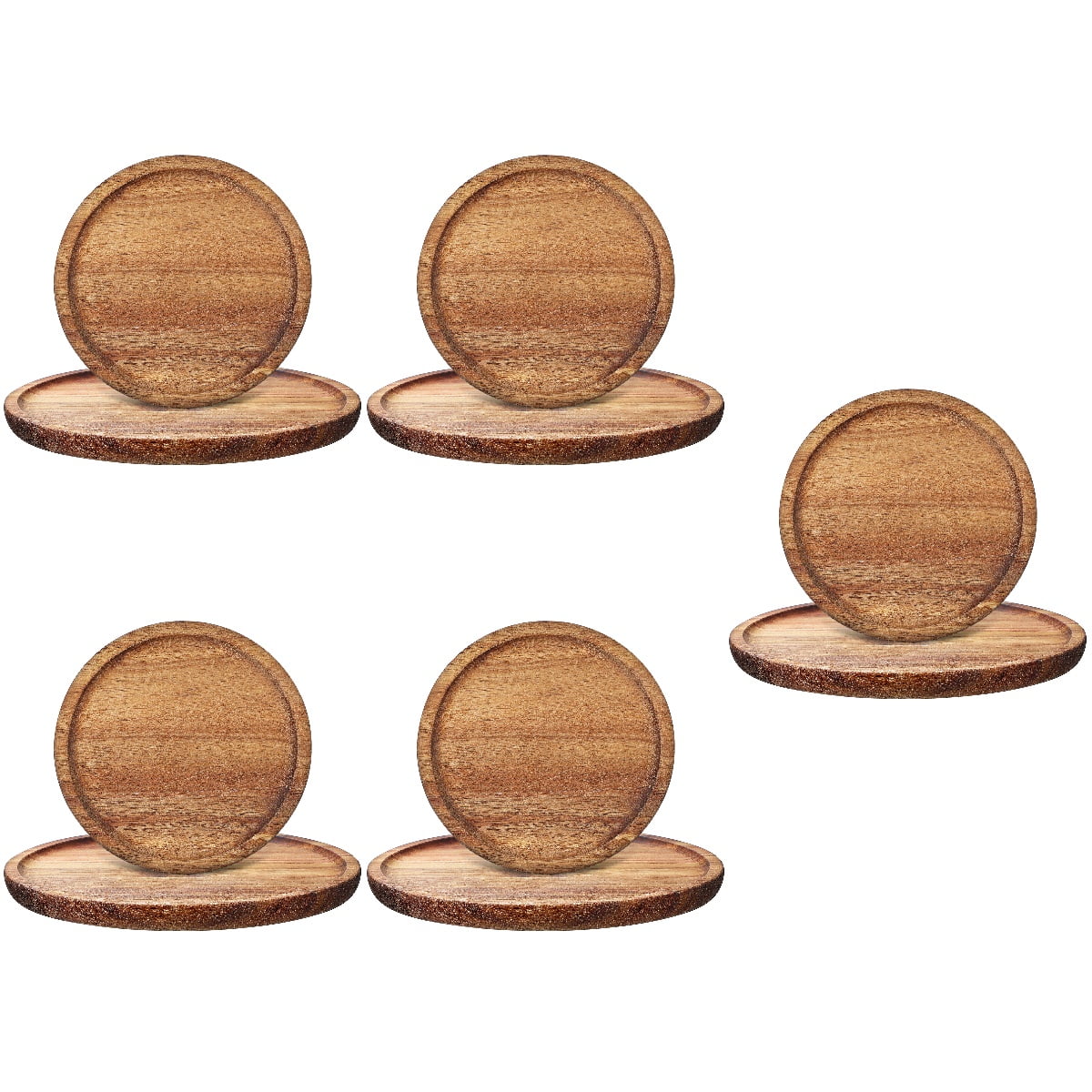 Set of 5 Coffee Table Tray Food Round Wooden Raised Edge Trays Miss ...