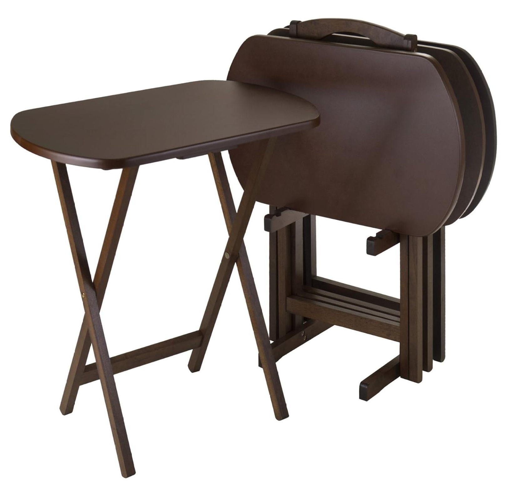 Set of 5 Corbett Walnut Oversize Oblong Folding Snack Table with ...