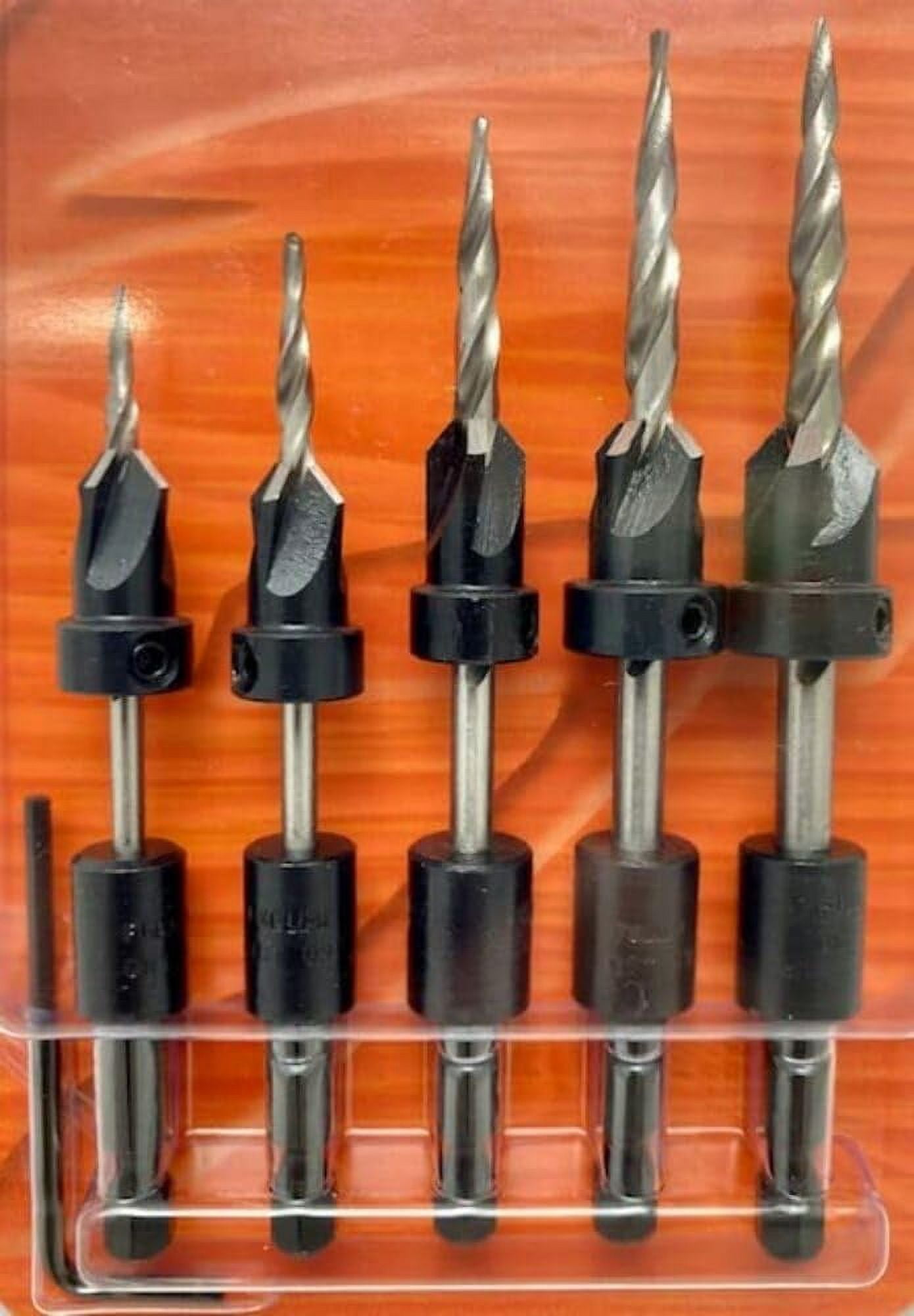 Set of 5 Countersinks with Hex Shank Taper Point Drills & 1 - Hex Key ...