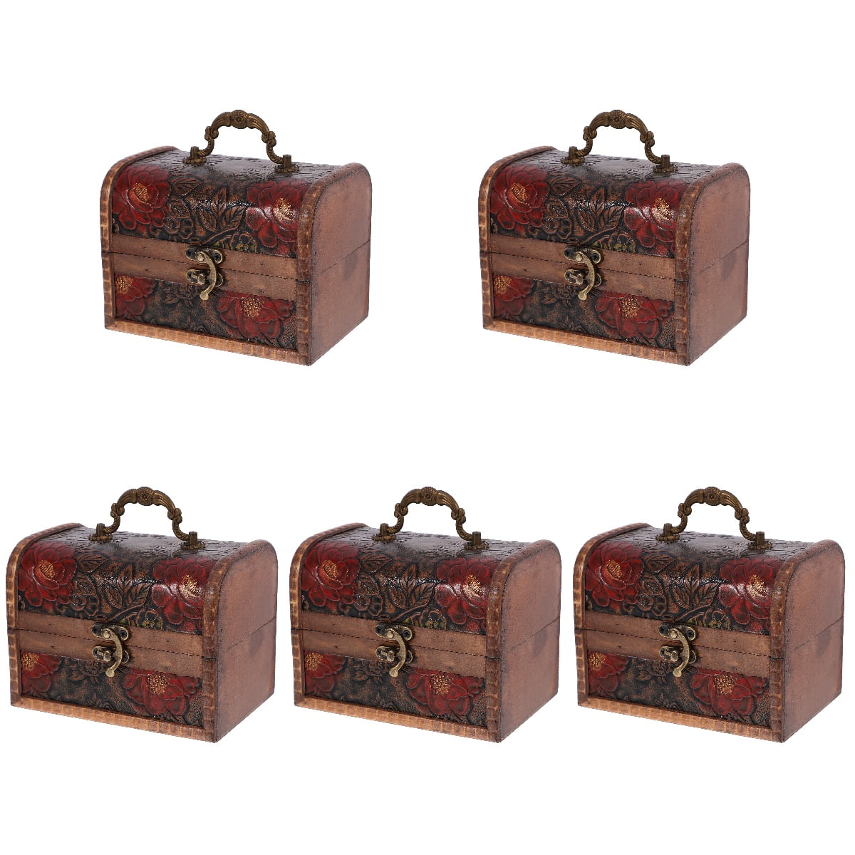 Set of 5 Countertop Retro Wooden Treasure Chest - Walmart.com