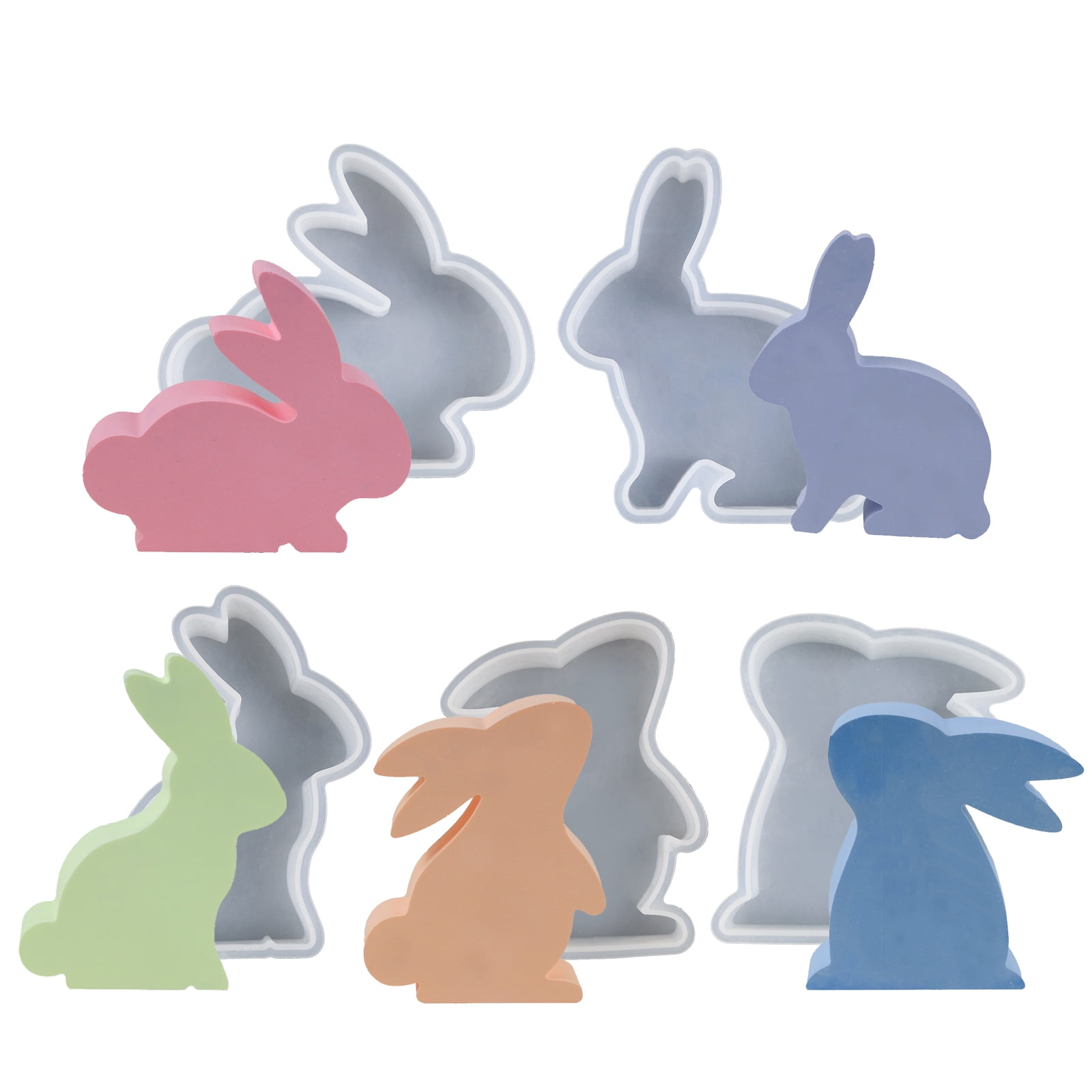 Set of 5 Easter 3D Bunny Moulds Set Cute 3D Rabbit Moulds for DIY ...