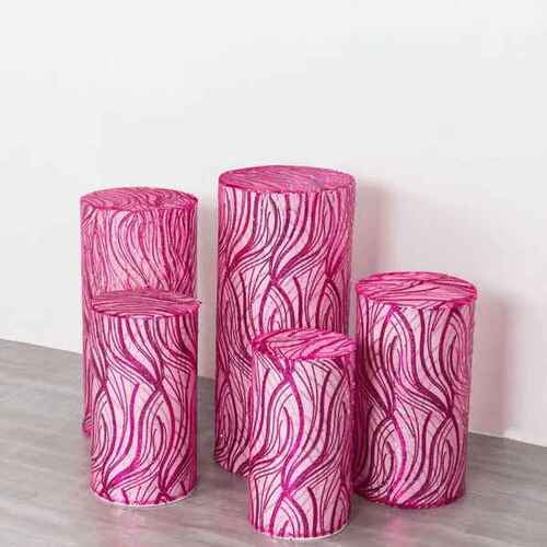 Set of 5 Fuchsia Wave Mesh Cylinder Pedestal Stand Covers with ...