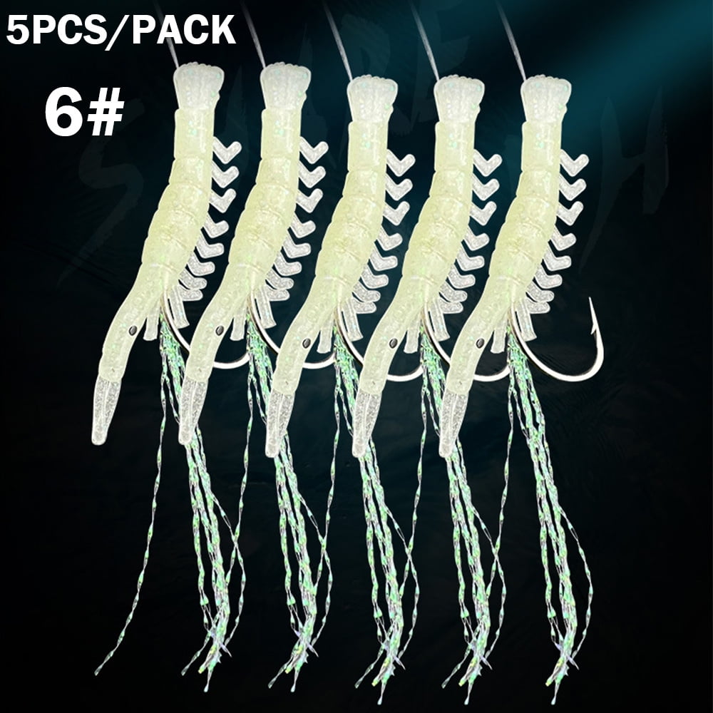 Set of 5 Glowing Shrimp Hooks for Fishing, Including 5 Hooks Designed for Sea Fishing with ...