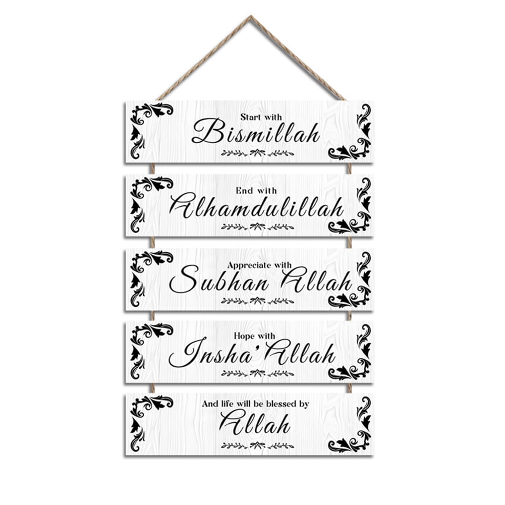 Set of 5 Islamic Wooden Wall Design Ramadan Mubarak Hanging Signs with ...