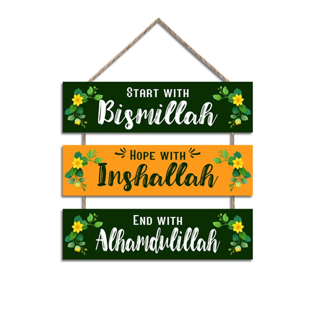 Set of 5 Islamic Wooden Wall Design Ramadan Mubarak Hanging Signs with ...