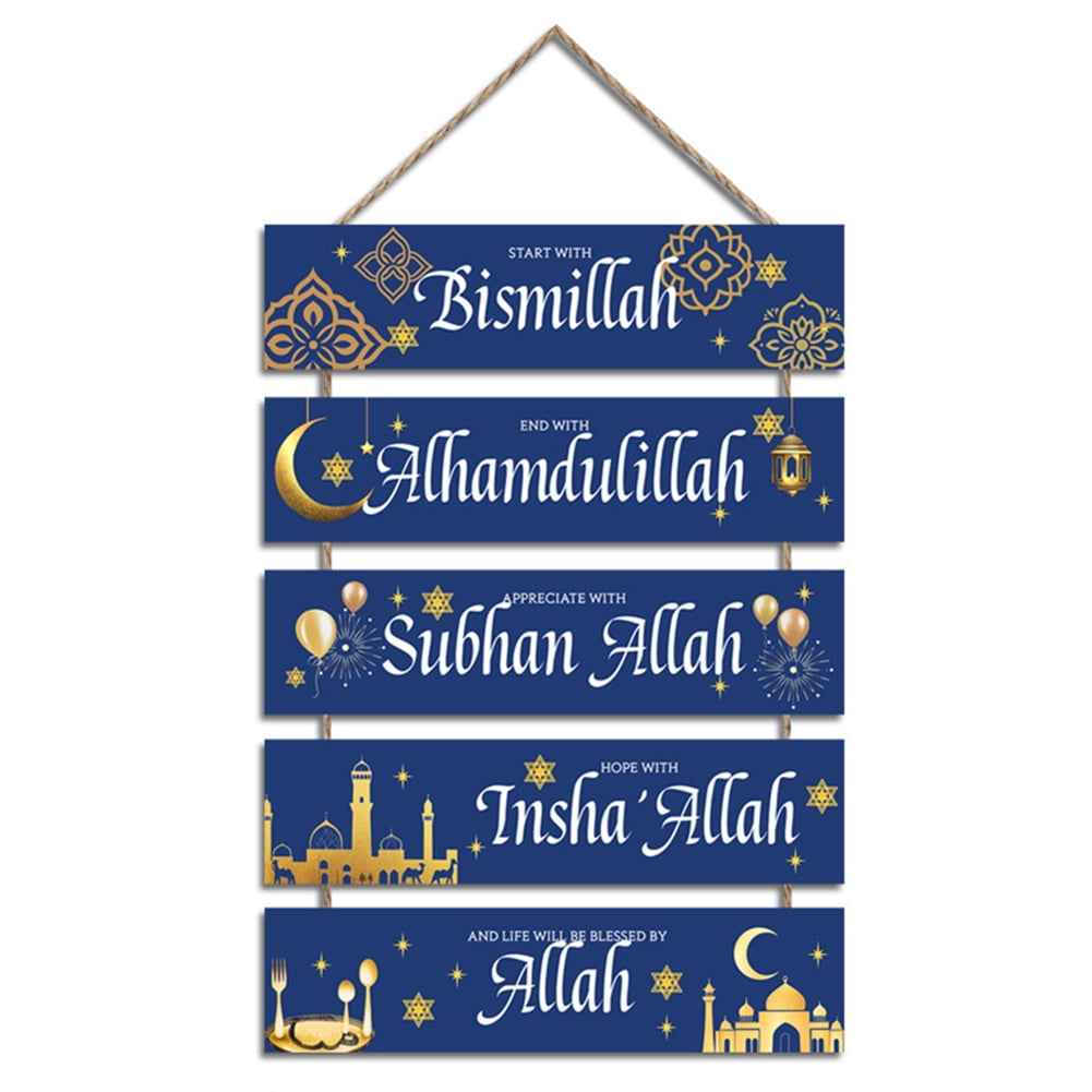 Set of 5 Islamic Wooden Wall Design Ramadan Mubarak Hanging Signs with ...