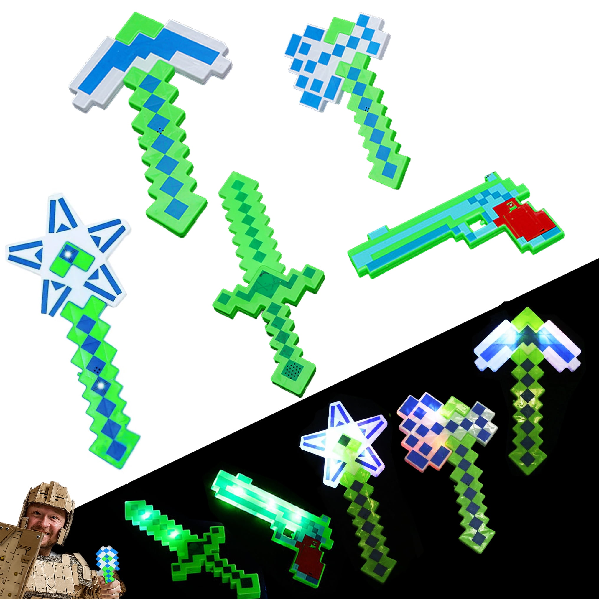 Set of 5 LED Pixel and Diamond Toy Light Up Pixel Style Best Kid Toy ...