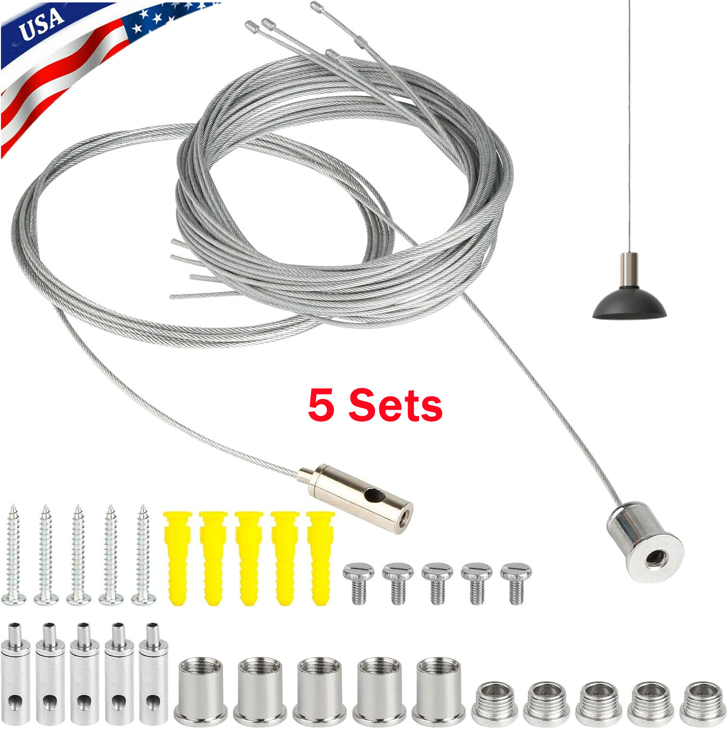 Set of 5 Light Suspension Cable 6.56ft Adjustable Pearl Chrome ...