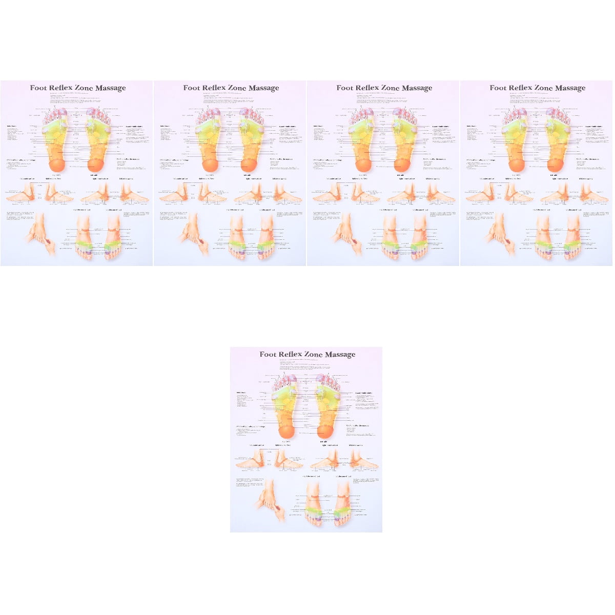 Set of 5 Massage Knowledge Poster Reflexology Chart Pedicures Toe Tape ...