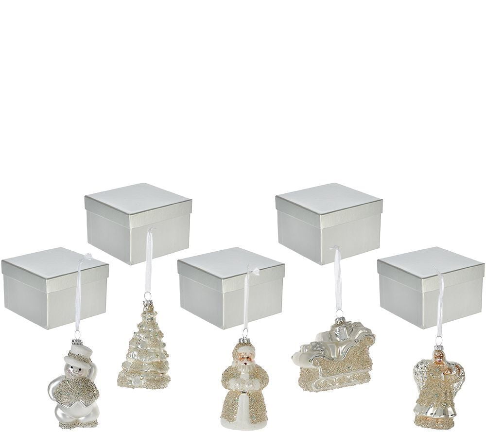 Set of 5 Mercury Glass Ornaments w/ Gift Boxes by Valerie in Frost ...