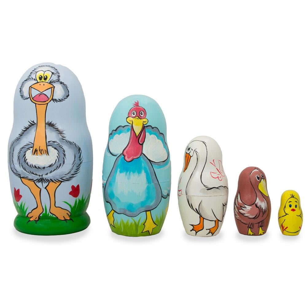 Set of 5 Ostrich, Turkey, Duck Birds Wooden Animal Nesting Dolls 4.25 ...