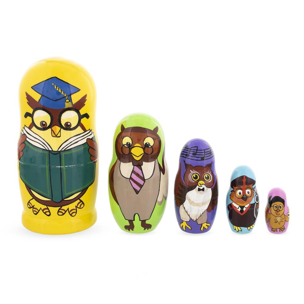 Set of 5 Owls Professors Wooden Nesting Dolls 6 Inches - Walmart.com