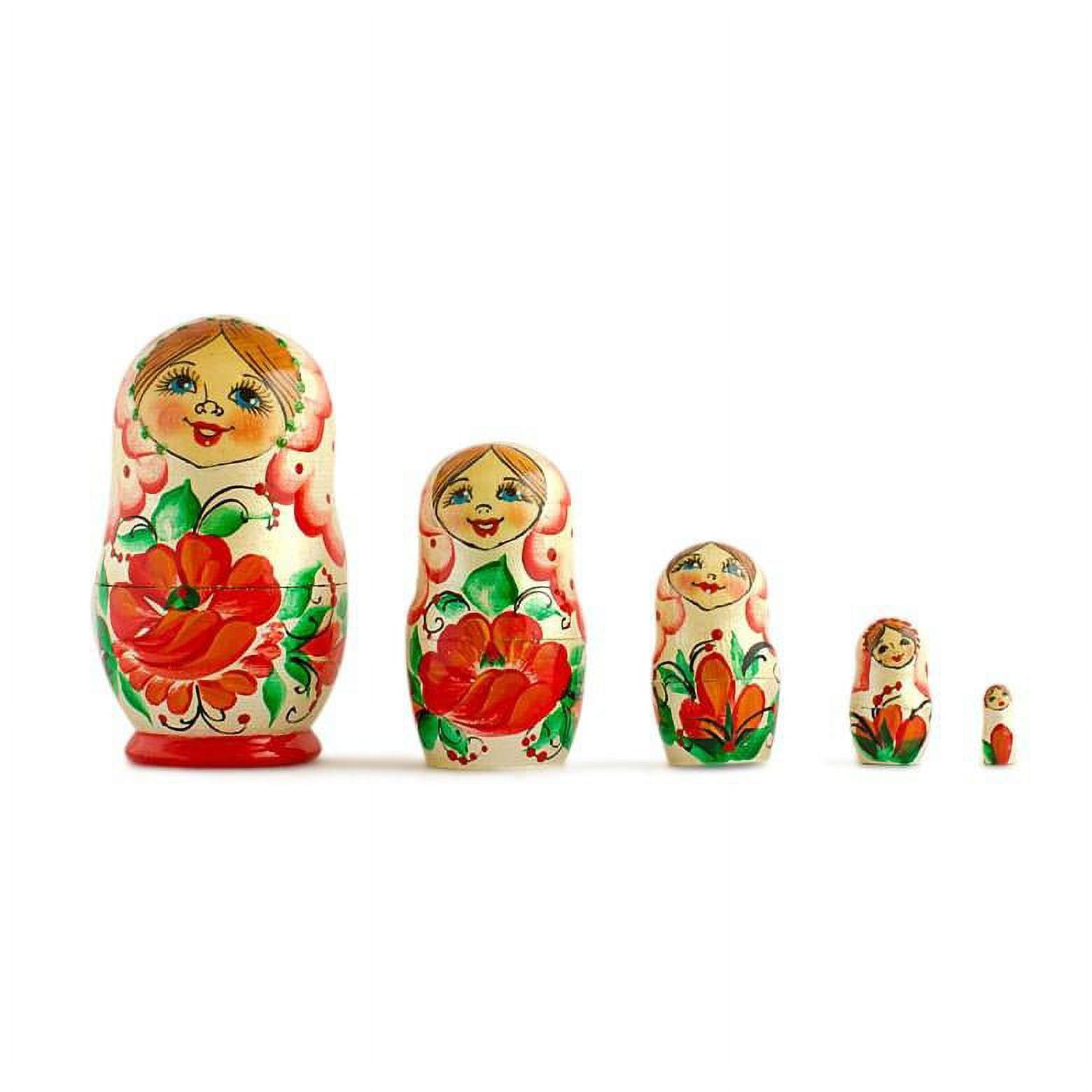 Set of 5 Red Poppy Flowers Dress Wooden Nesting Dolls 3.5 Inches ...