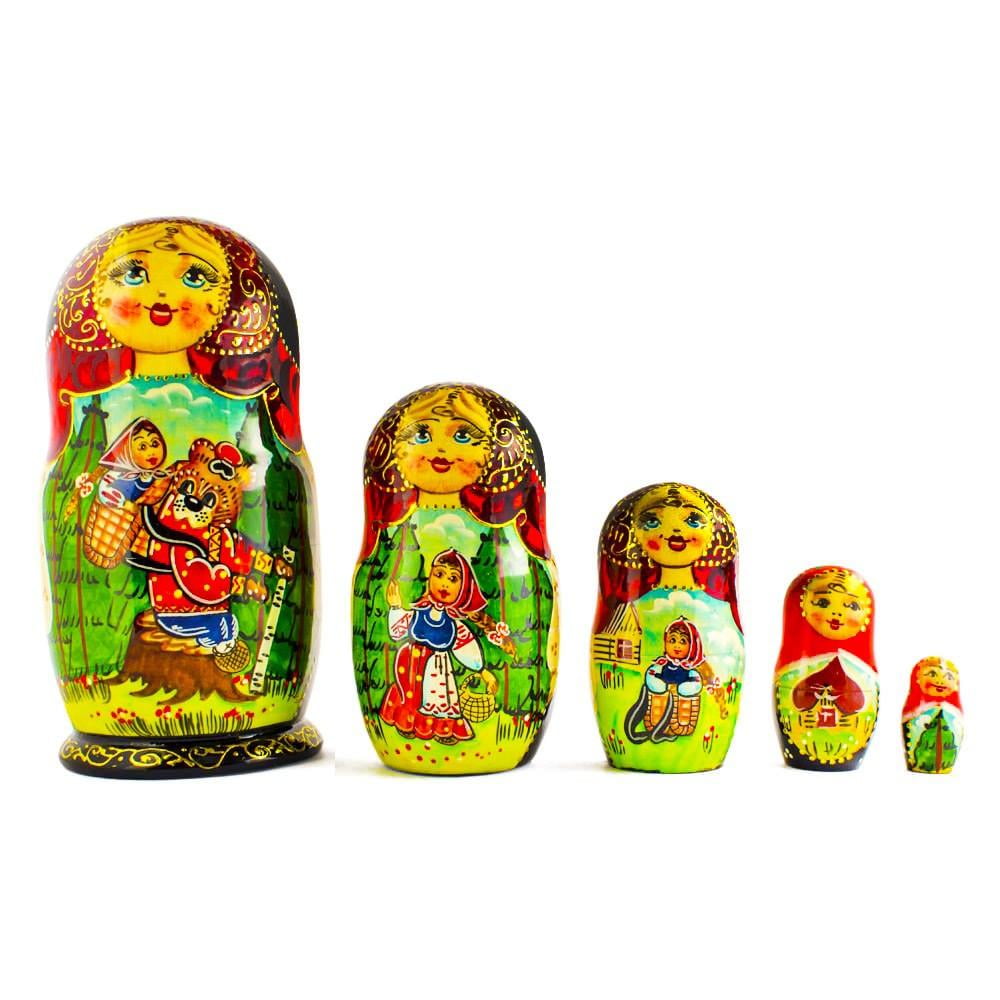 Set of 5 Red Riding Hood Wooden Nesting Dolls Matryoshka 6.5 Inches ...
