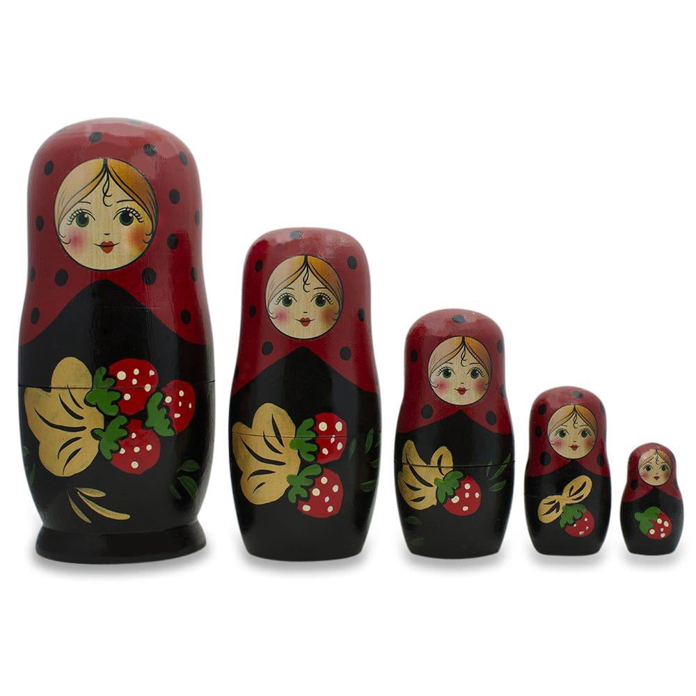Set of 5 Red Strawberries on Black Nesting Dolls 6.5 Inches - Walmart.com