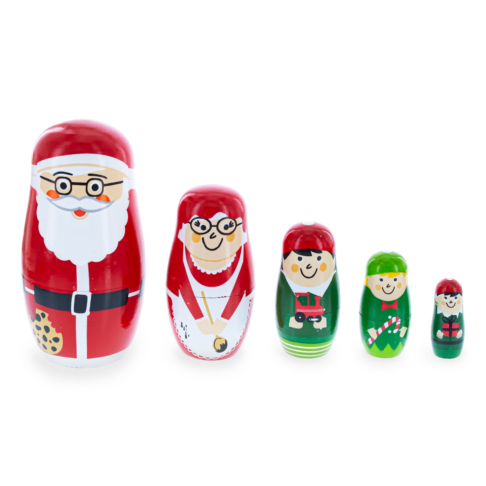 Santa, Mrs. Claus, Elf & Snowman Wooden Nesting Dolls, Tiny Figurines ...