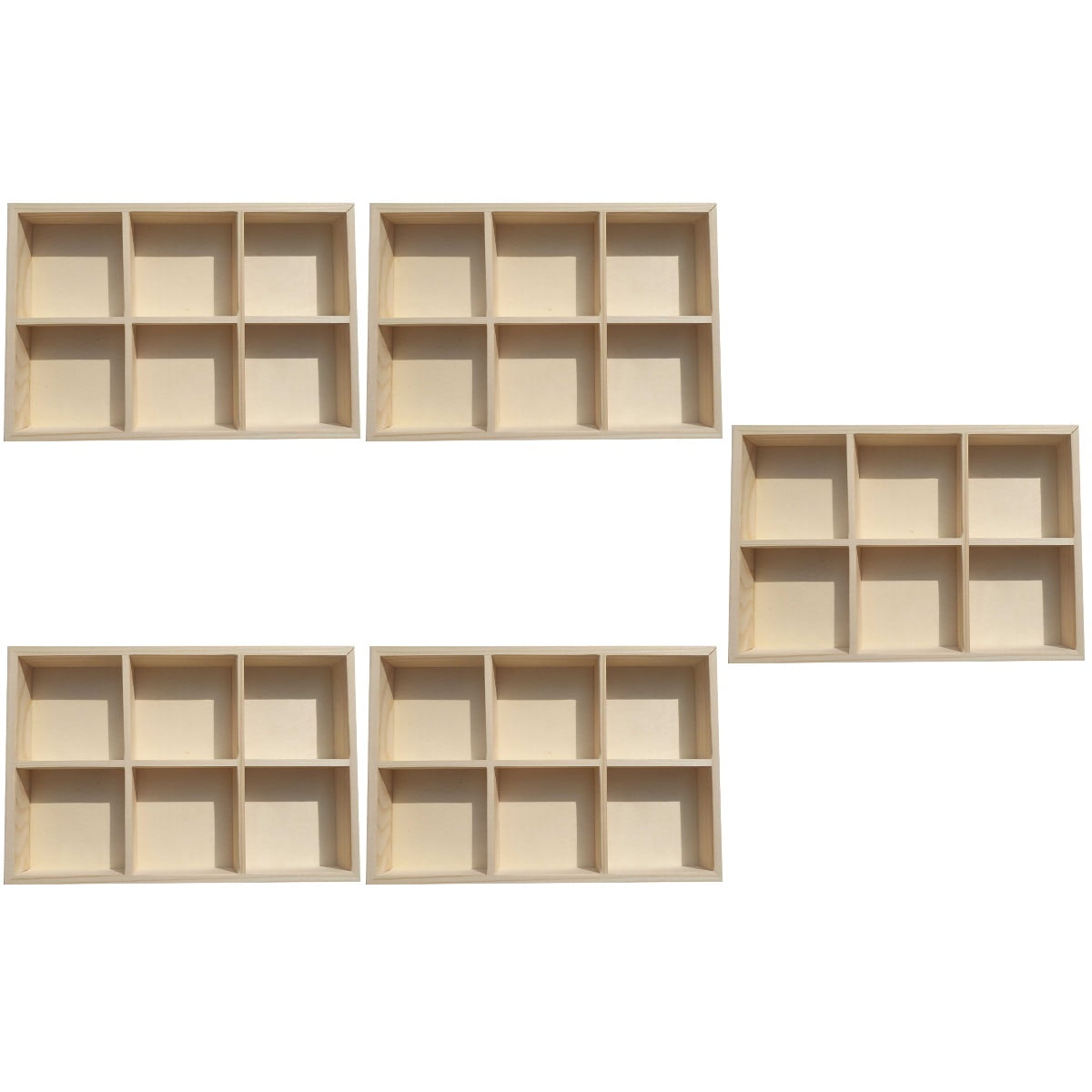 Set of 5 Six Grid Wooden Box Marker Lid Soda Jewelry Tray Tool Case ...