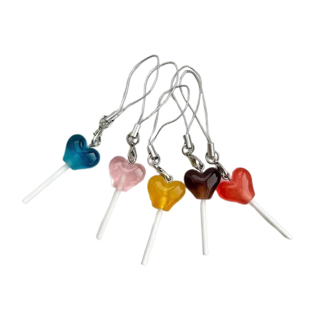 Set of 5 Two Tone Heart Lollipop Keychains Assorted Color Candy Pendant ...