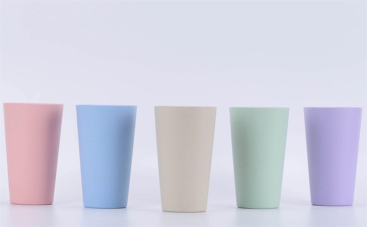 Set of 5 Wheat Straw Drinking Cups 16oz Stackable Reusable Bathroom ...