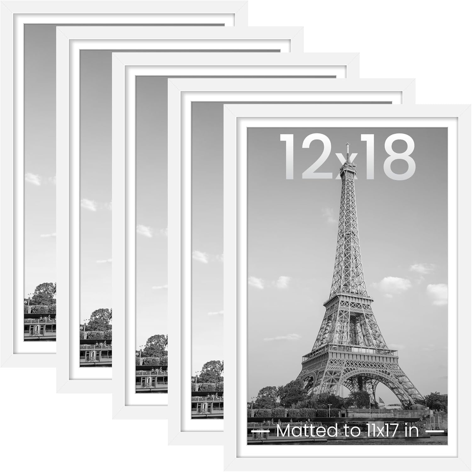 Set of 5 White 12x18 Picture Frames – Display 11x17 with Mat or 12x18 ...