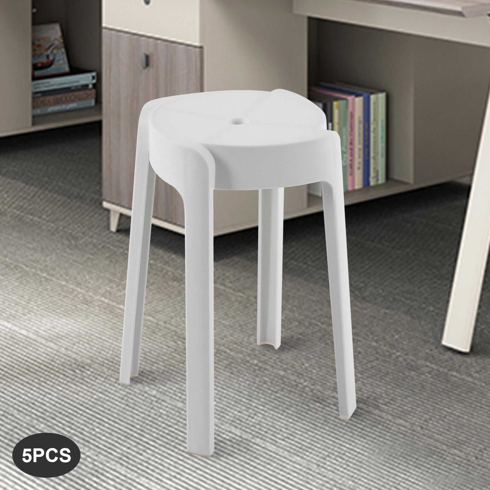 Set of 5 White Stackable Plastic Stools - 18'' Minimalist Kitchen Bar ...