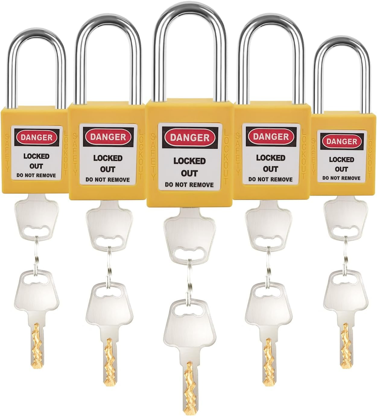Set of 5 Yellow Lockout Tagout Padlocks, Keyed Differently with 2 Keys ...