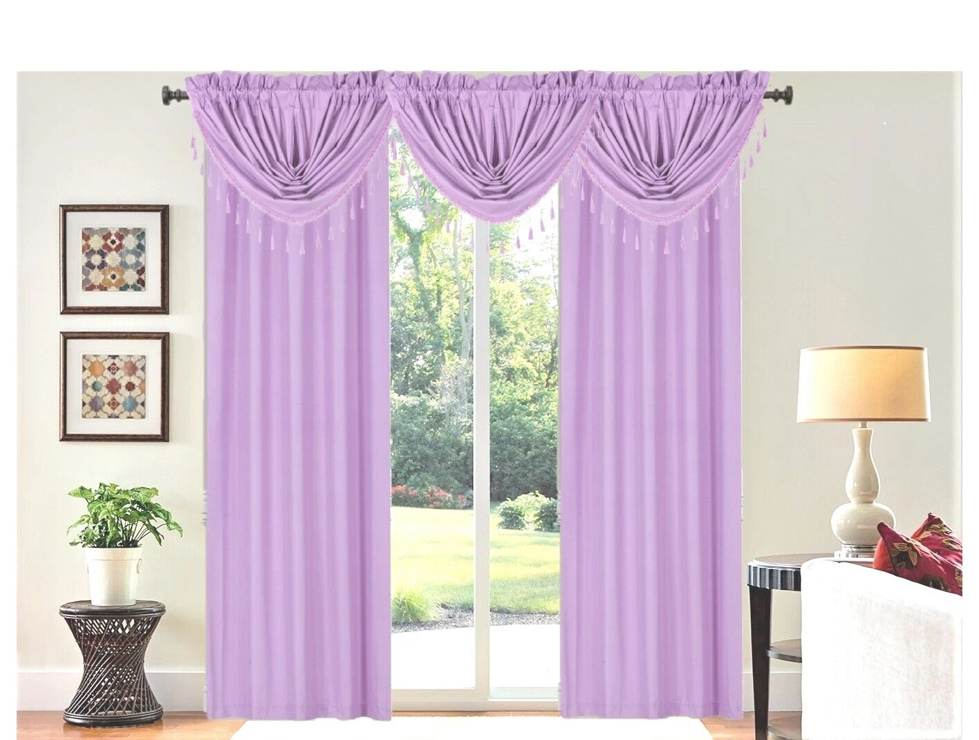 Gorgeous Home Linen 5-Piece Lilac Lavender Blackout Microfiber Curtain ...